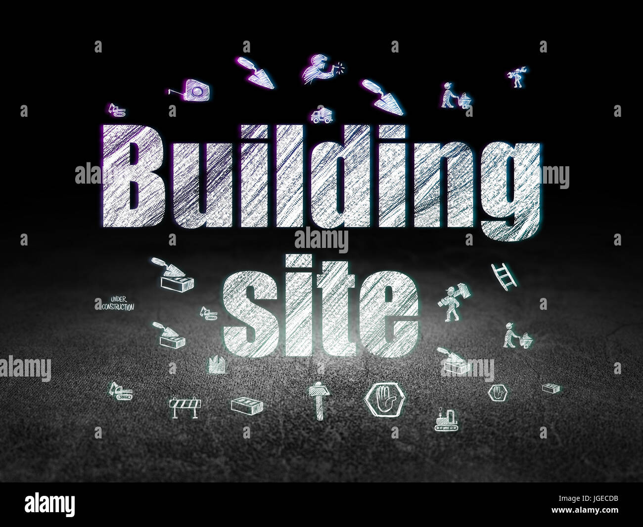 Construction concept: Building Site in grunge dark room Stock Photo - Alamy