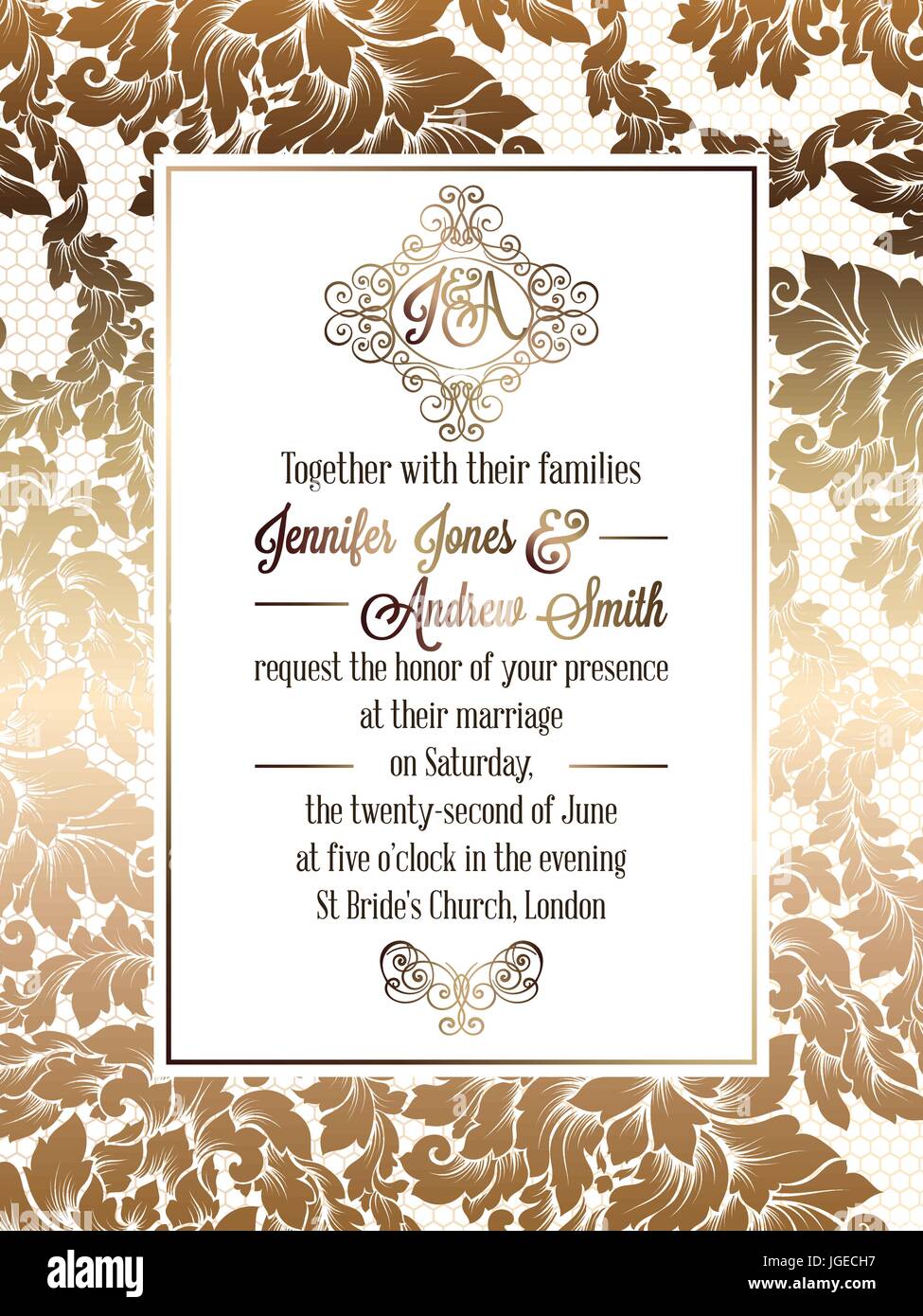Vintage baroque style wedding invitation card template.. Elegant formal ...