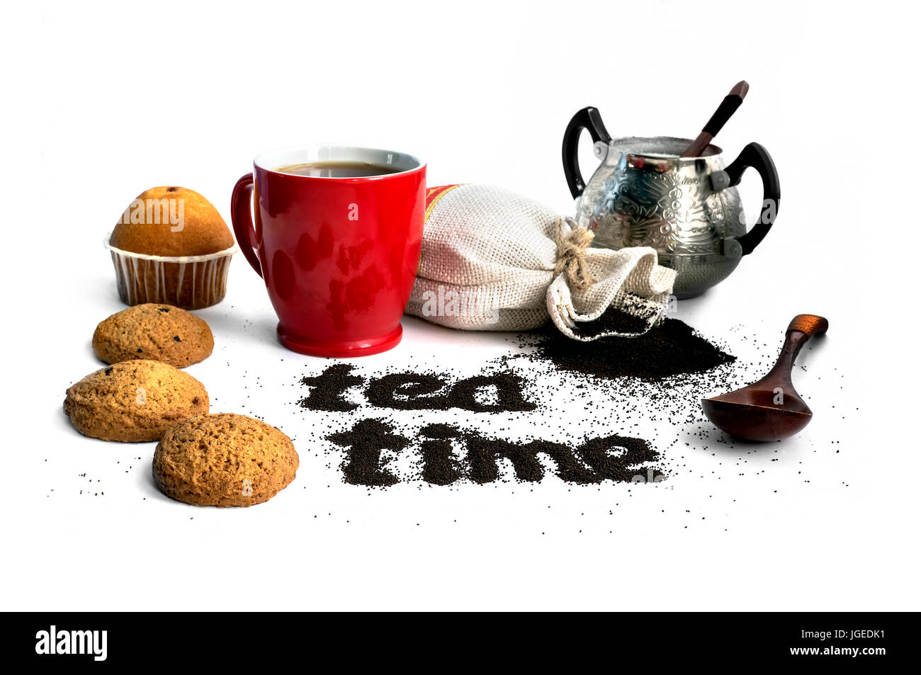 Tea time concept on white isolated background. Tea and biscuits Stock ...