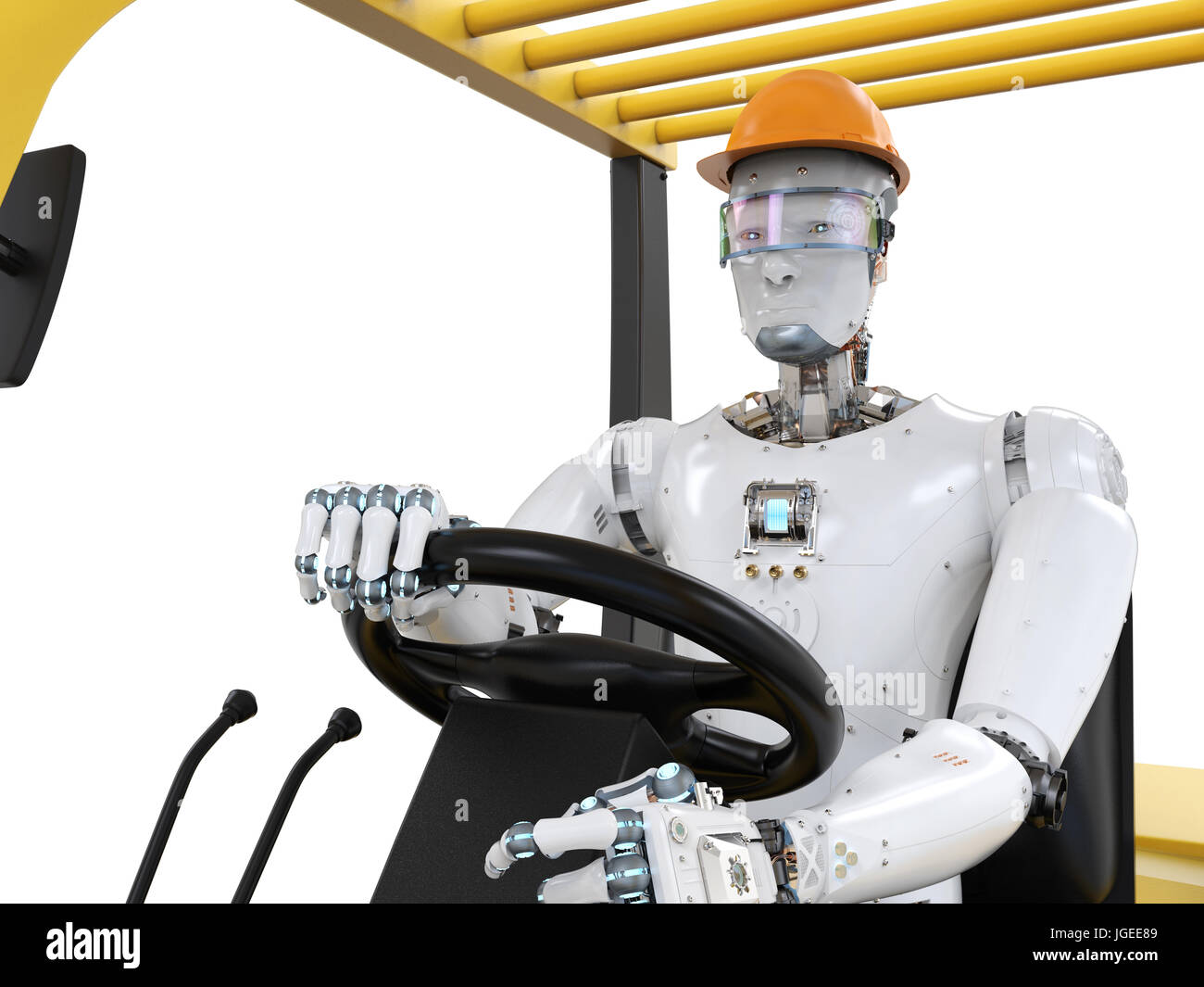 3d rendering android robot control forklift truck Stock Photo - Alamy