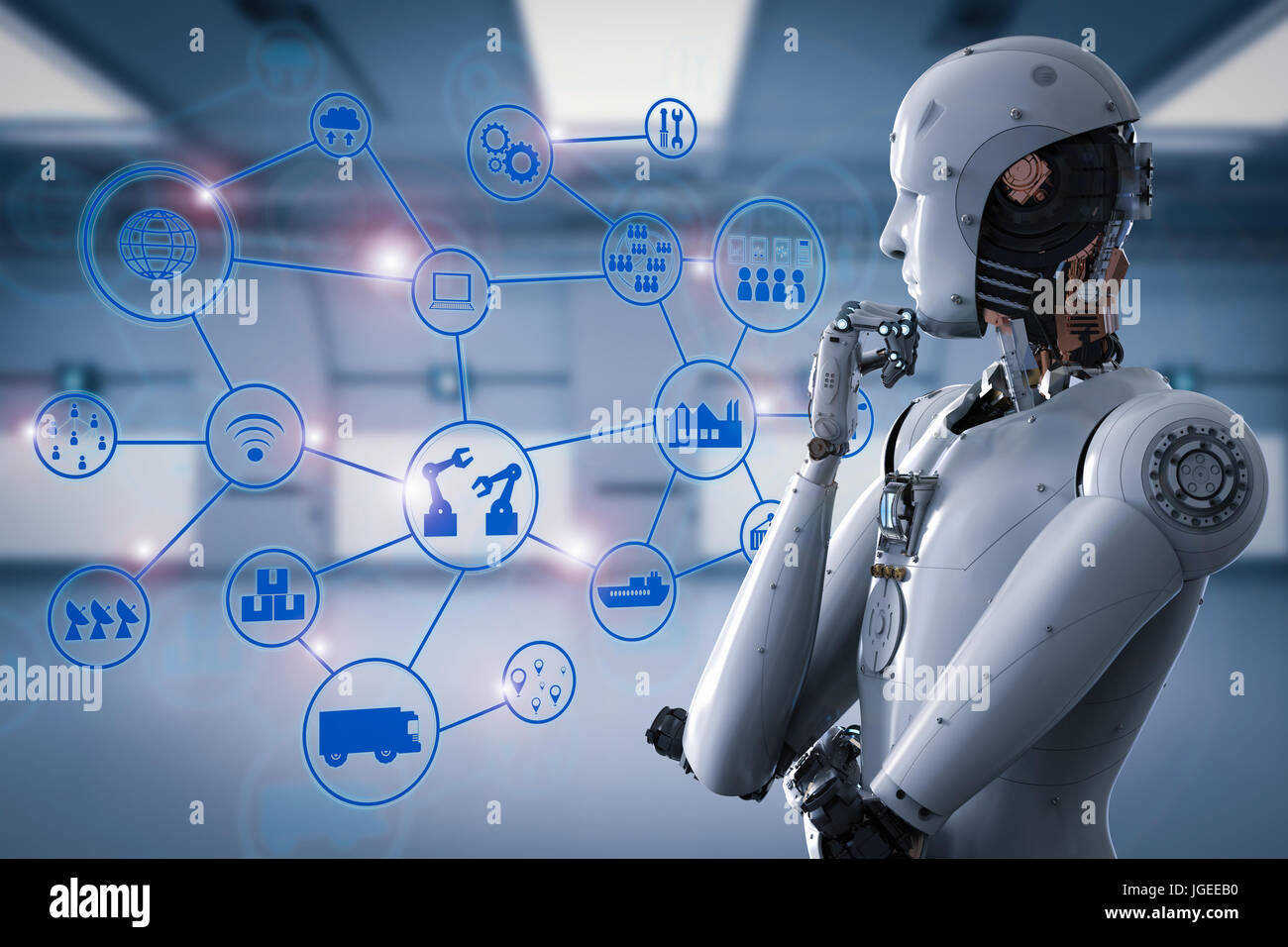 3d rendering android robot with industrial network Stock Photo - Alamy
