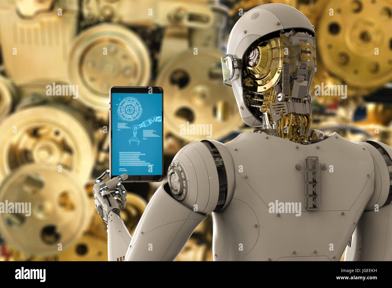 3d rendering engineer robot working with tablet Stock Photo - Alamy