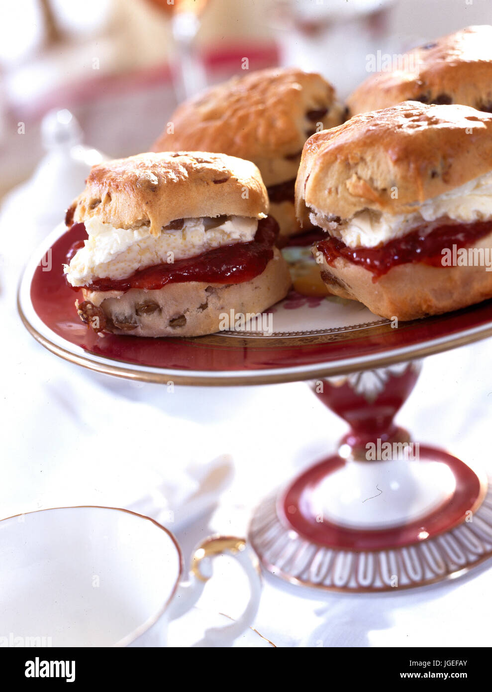 Cream tea with scones, strawberry jam and flotted cream Stock Photo - Alamy