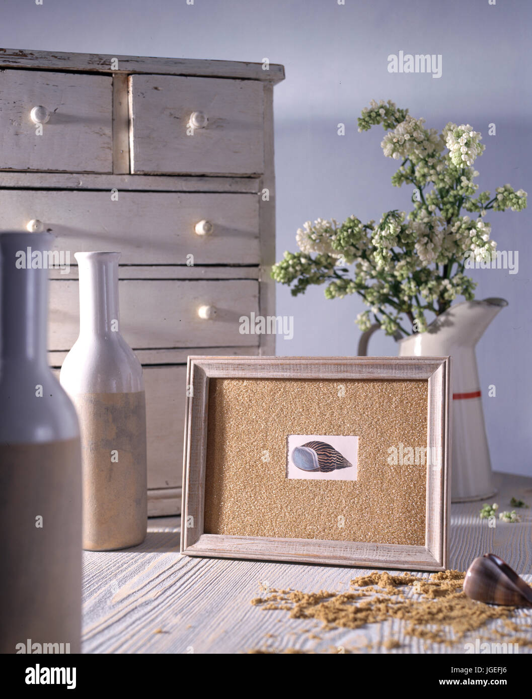 Still-life showing chest of drawers and other items ready for ...