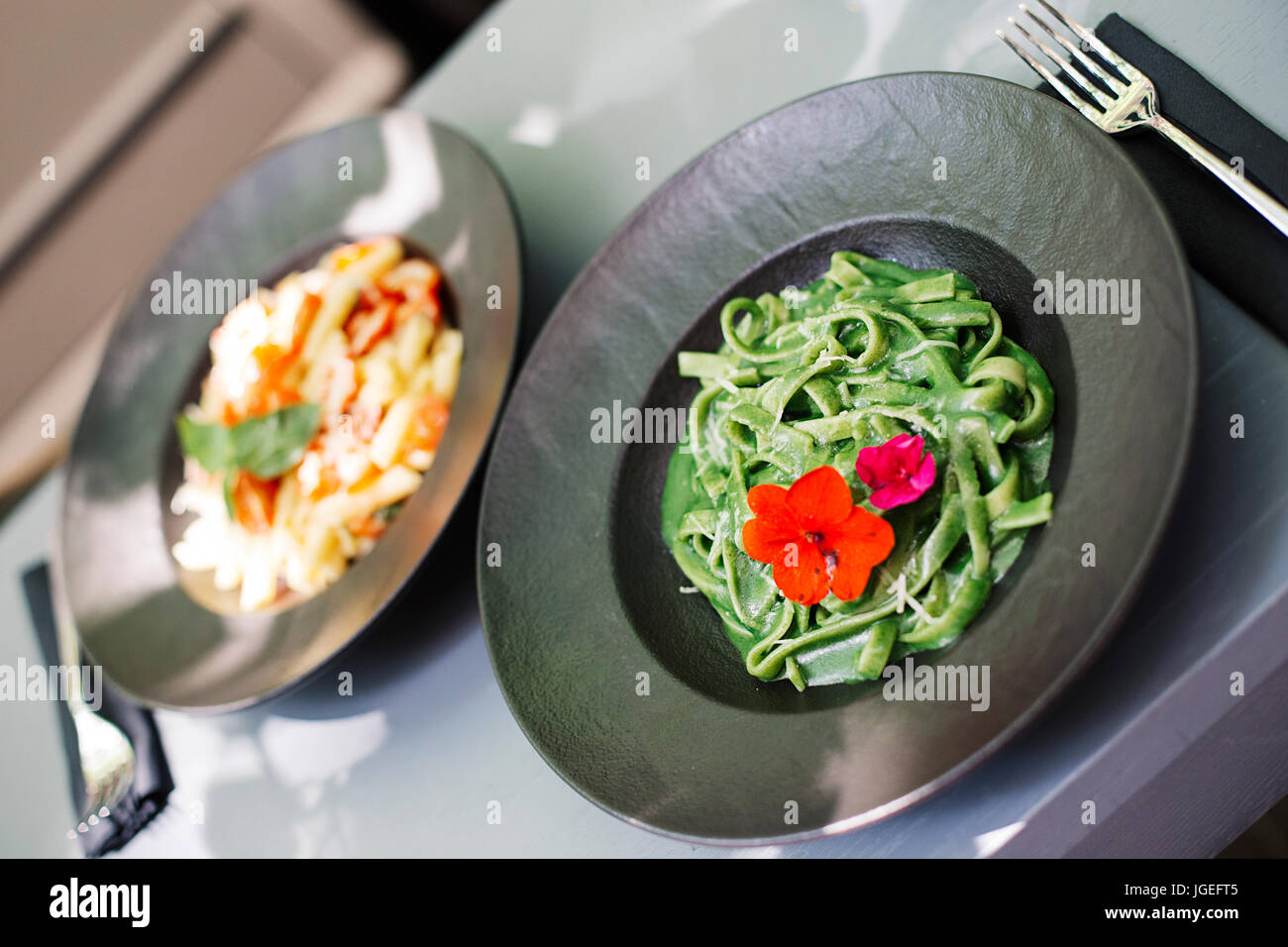 Pasta meals viewed from above Stock Photo - Alamy