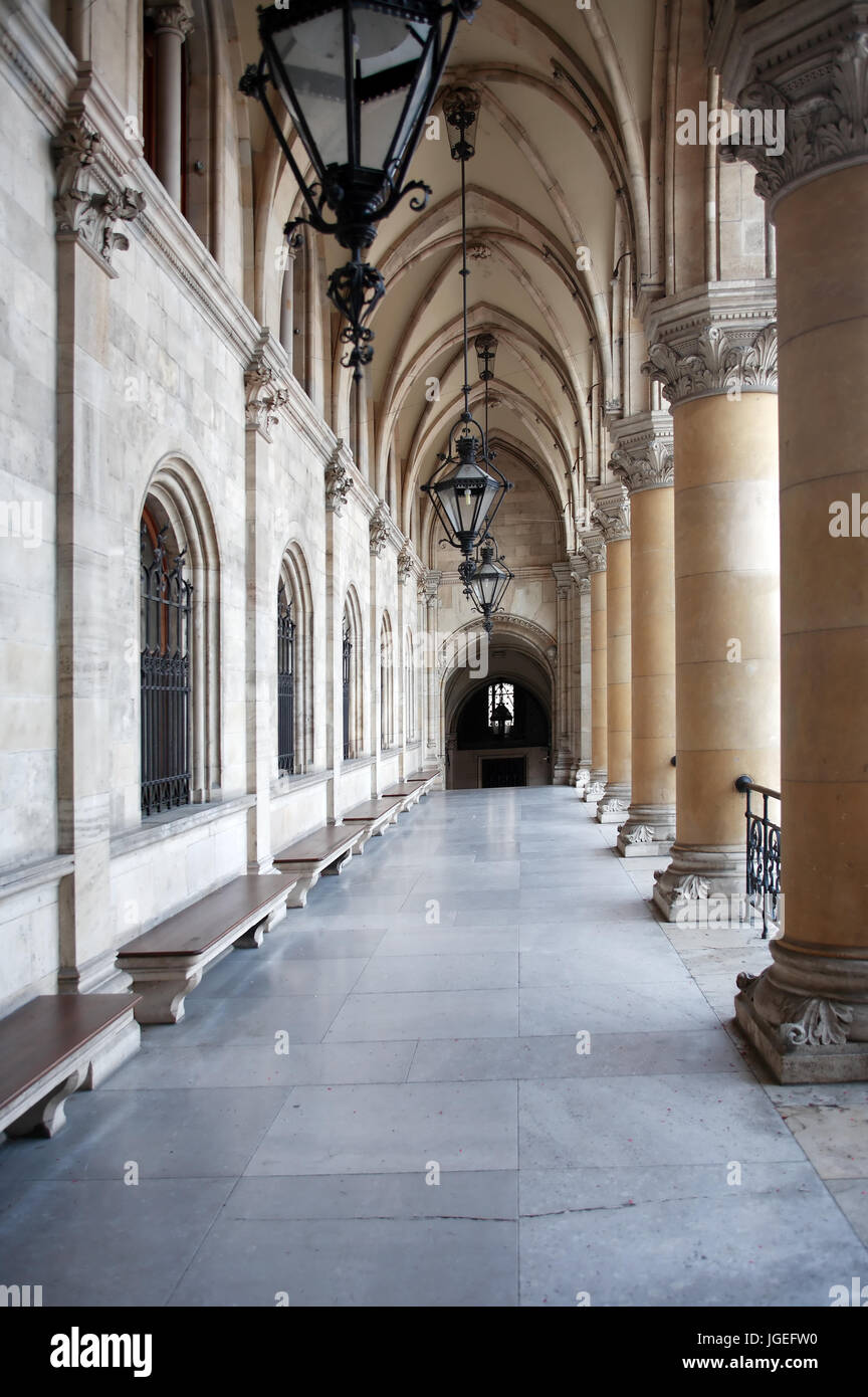 Elegance marble old colonnade with hanging lanterns Stock Photo - Alamy