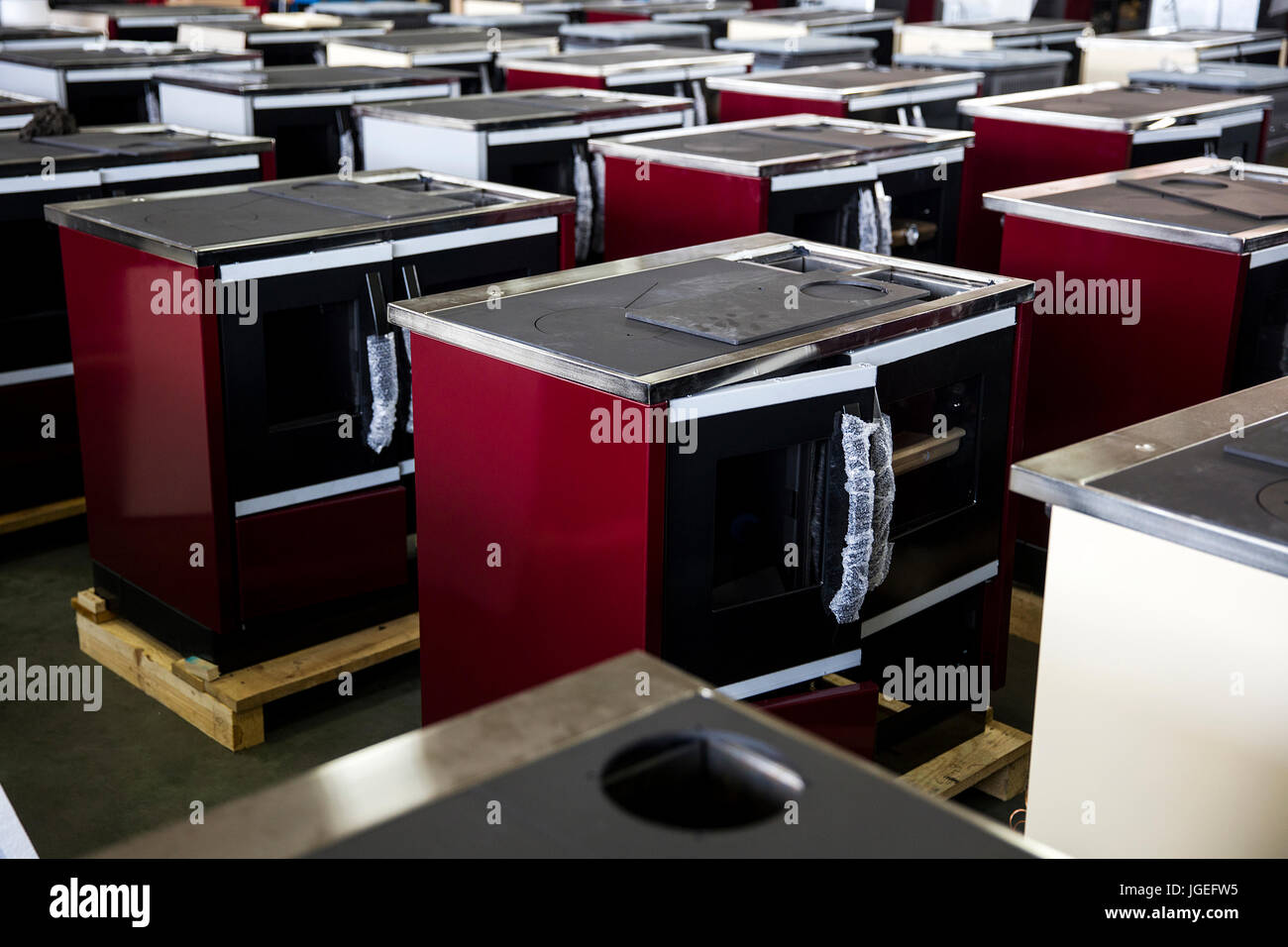 Closeup detail of the stoves in factory Stock Photo - Alamy