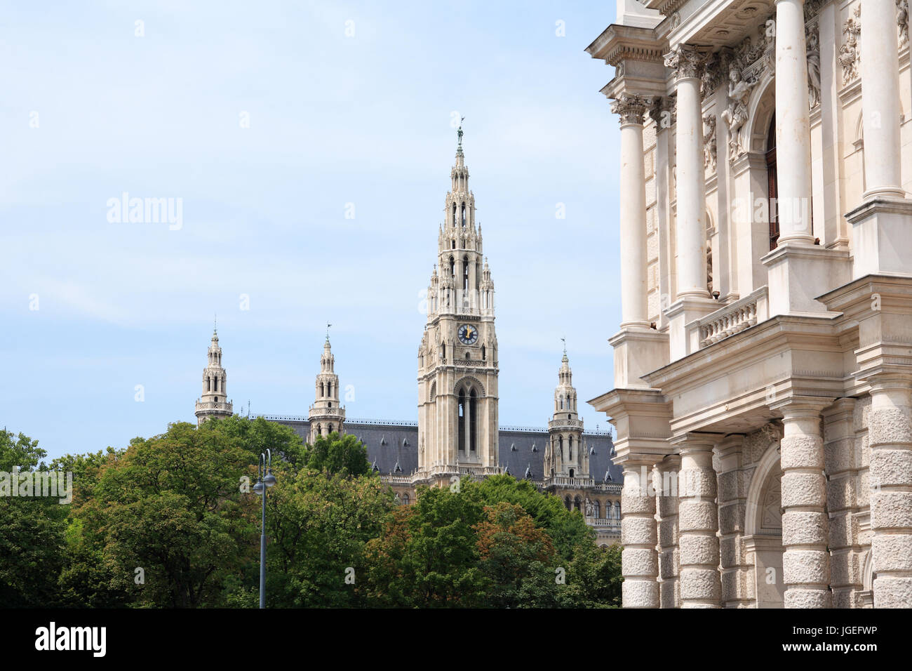 Classical Vienna architecture. High white towers and buildings Stock ...