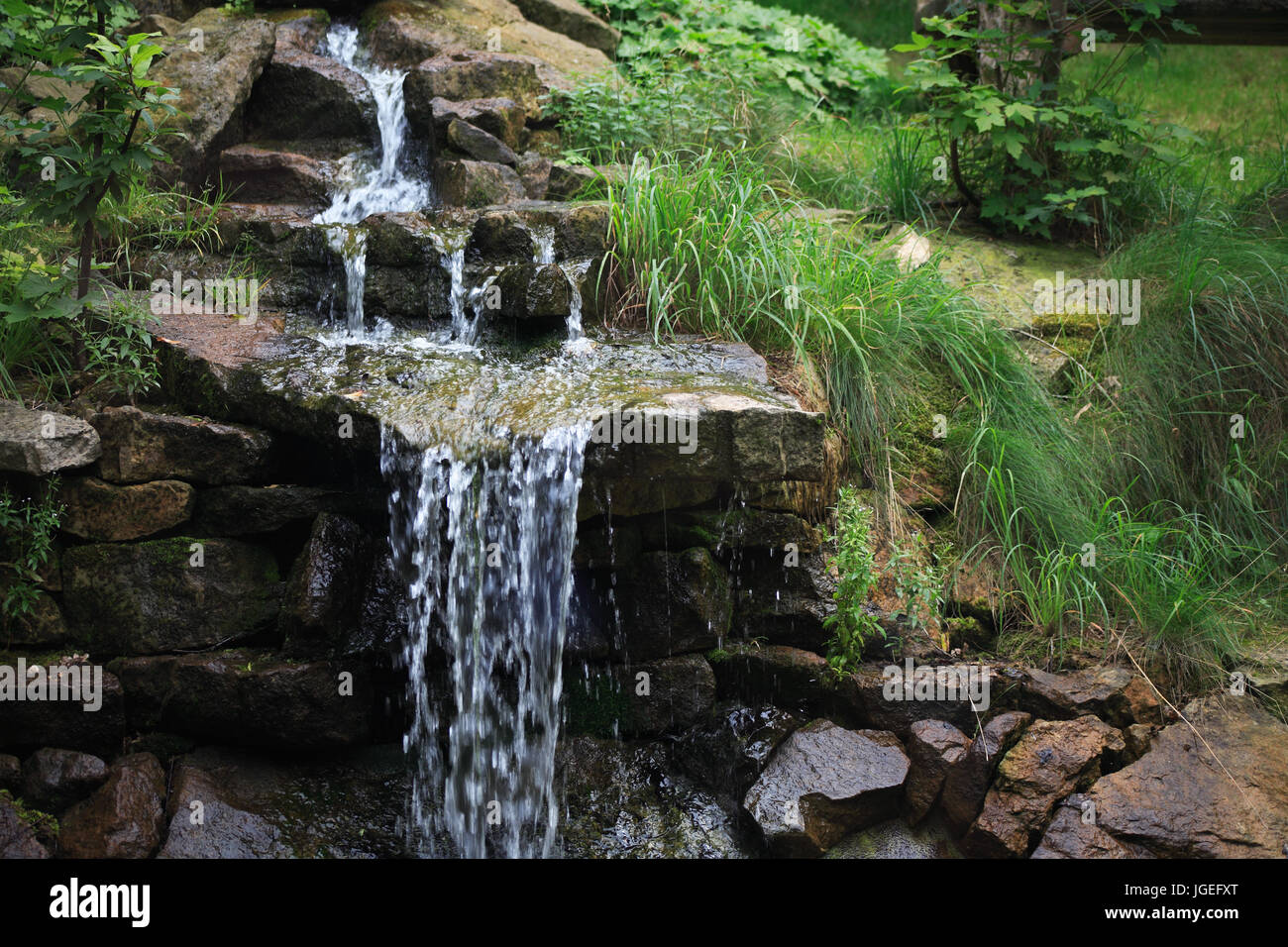 Nice small waterfall in summer forest Stock Photo - Alamy