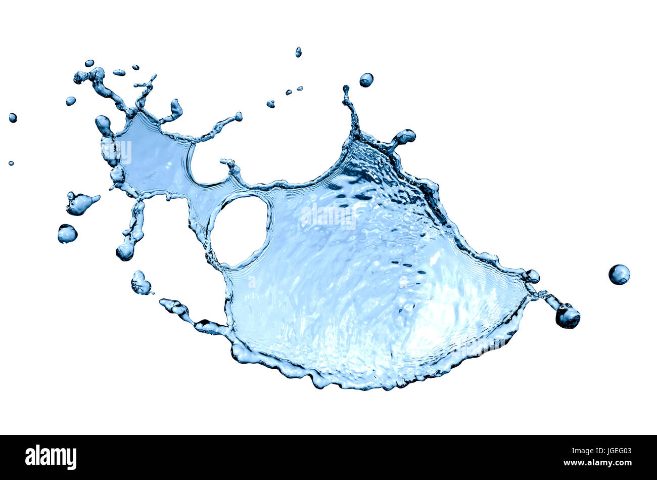 Abstract blue splashing water on white background. Isolated with ...