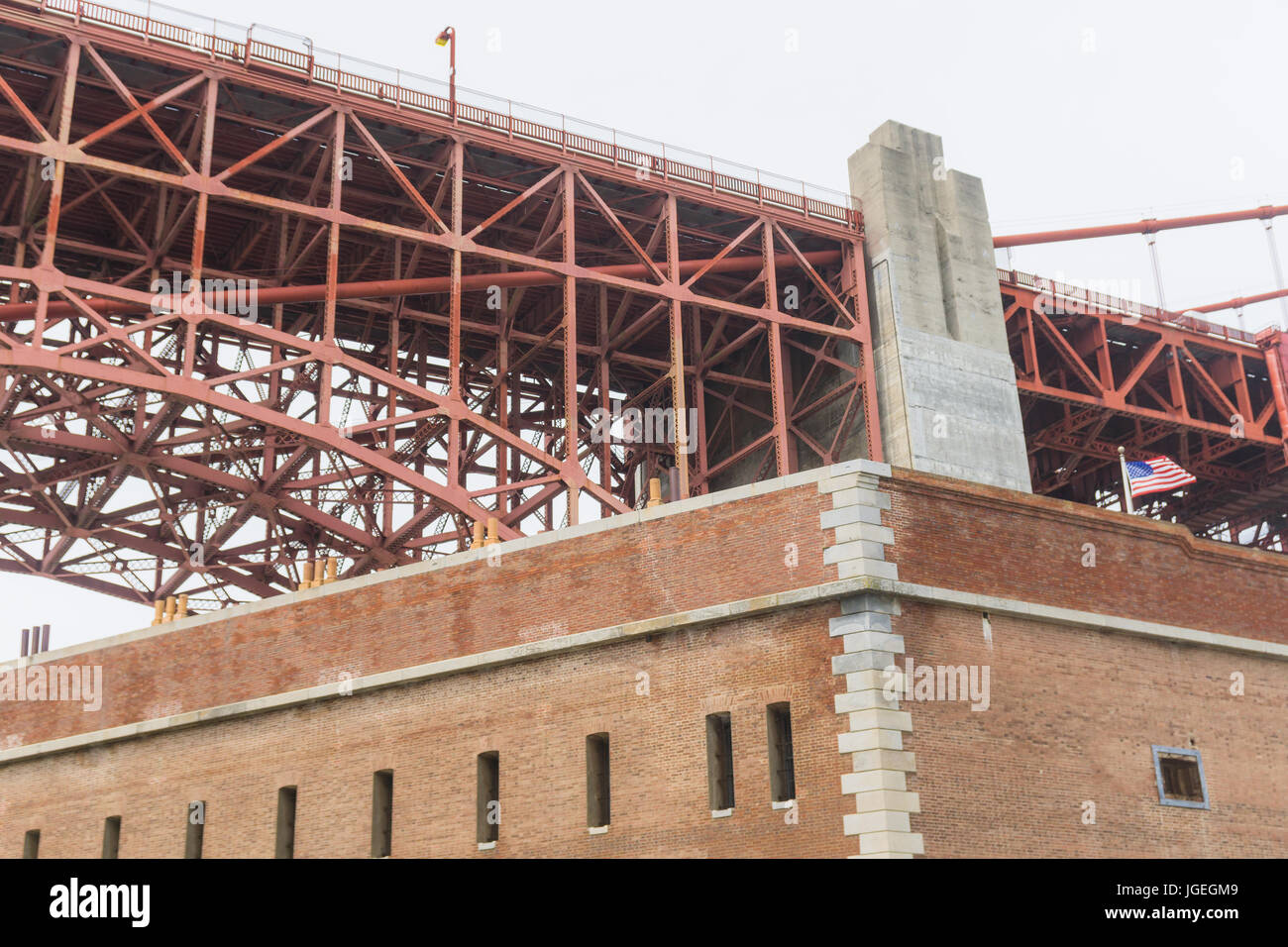 Old Civil War era seacoast fort under the Golden Gate Bridge in San ...