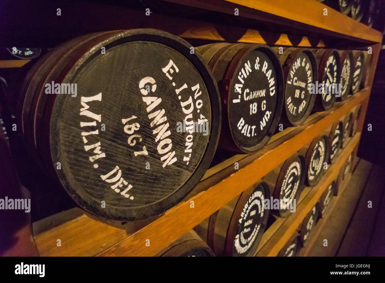 Gunpowder storage barrels for muzzle loading cannon Stock Photo - Alamy