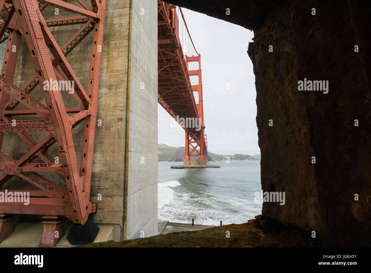 Old Civil War era seacoast fort under the Golden Gate Bridge in San ...