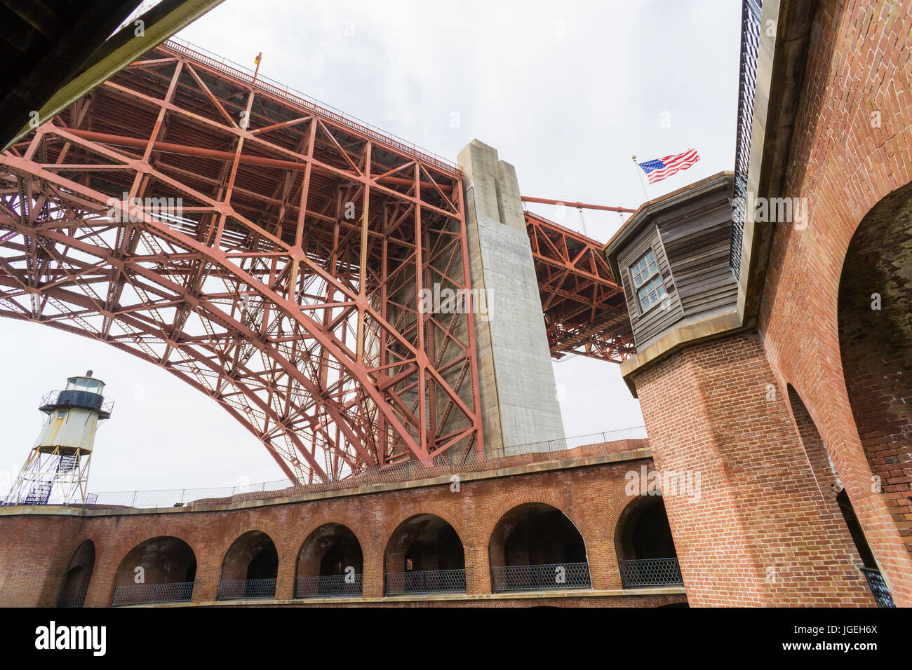 Old Civil War era seacoast fort under the Golden Gate Bridge in San ...
