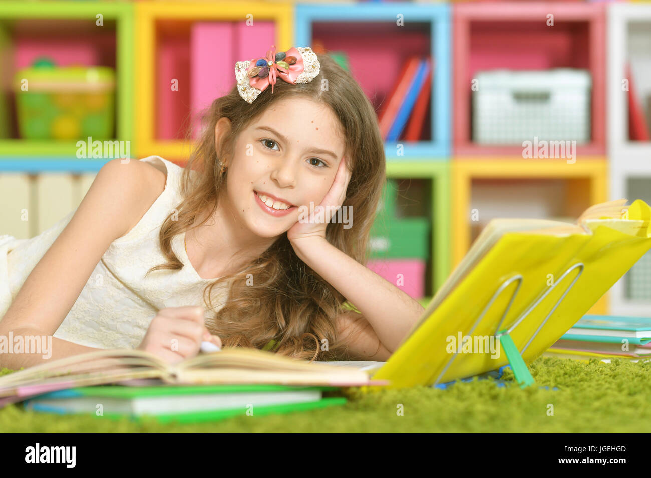 cute girl doing homework Stock Photo - Alamy