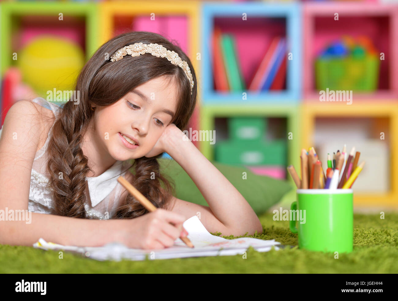 cute girl doing homework Stock Photo - Alamy