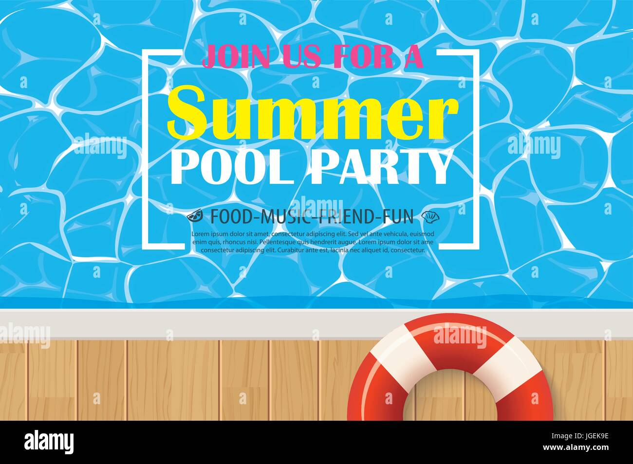 Pool party invitation poster with blue water. Vector summer background ...