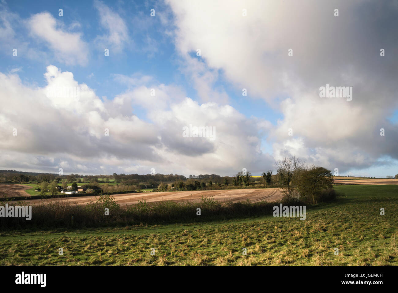 Beautiful agricultural English countryside landscape during early ...