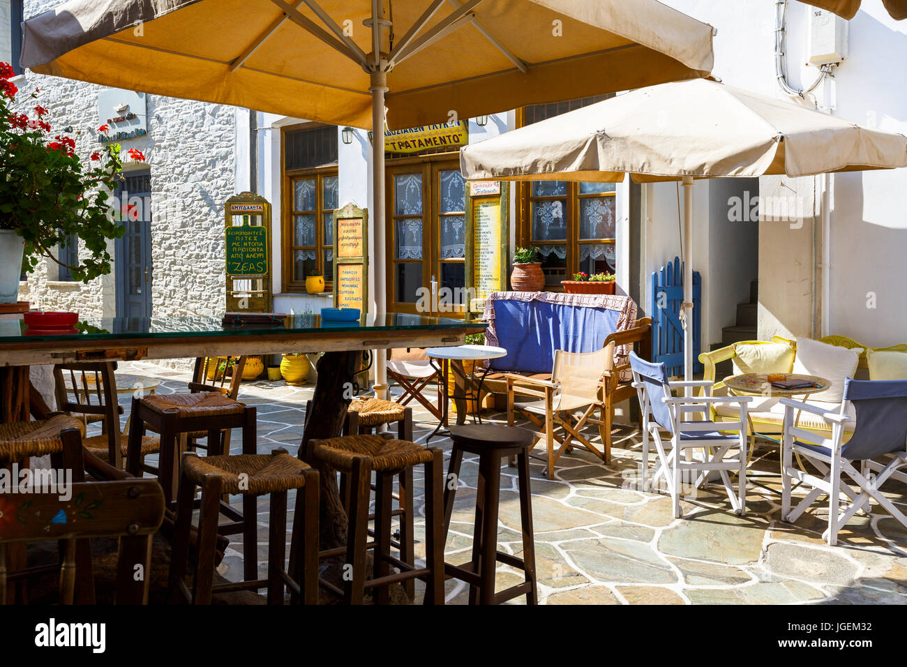 Street view of Messaria village on Kythnos island in Greece Stock Photo ...
