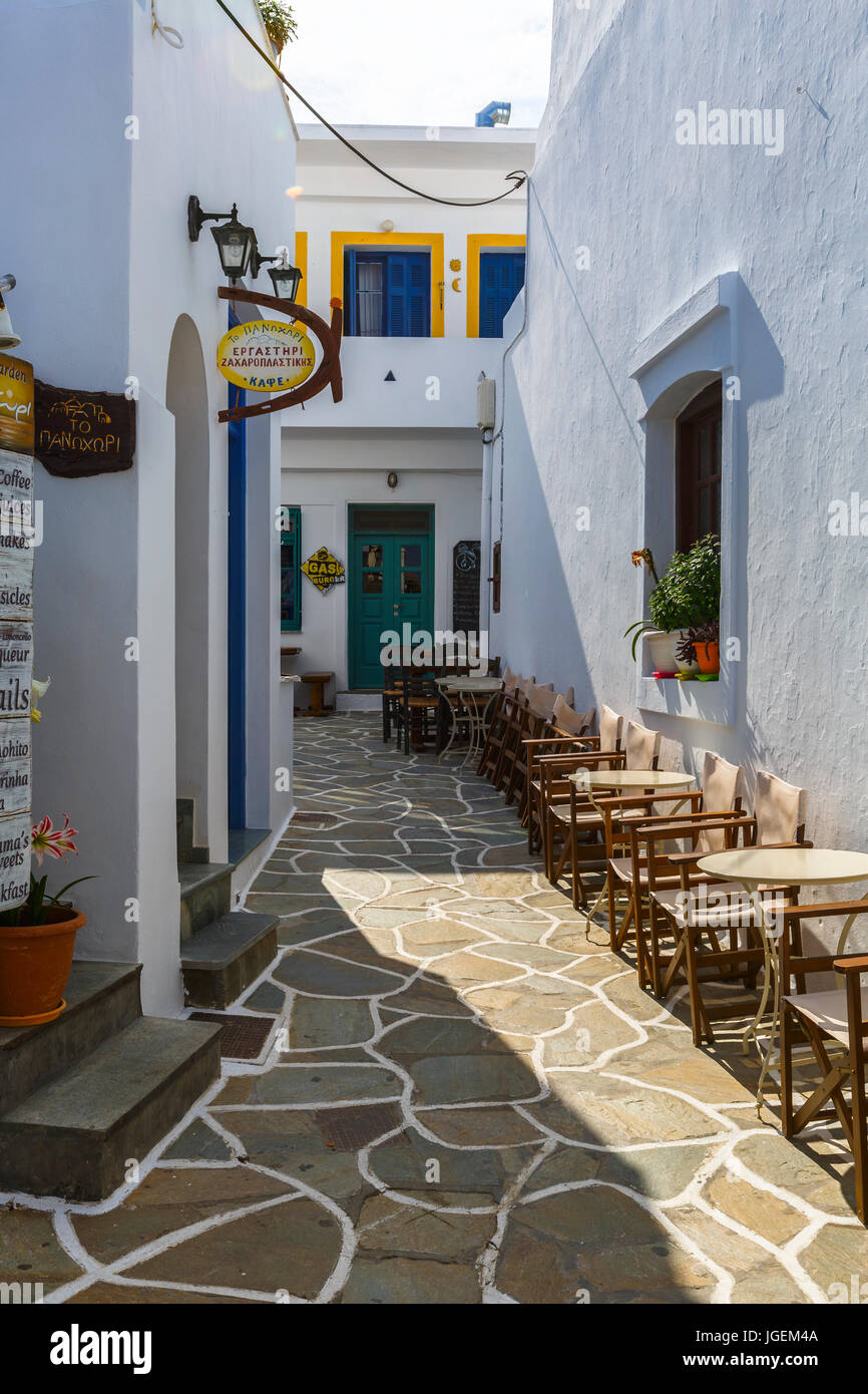 Street view of Messaria village on Kythnos island in Greece Stock Photo ...