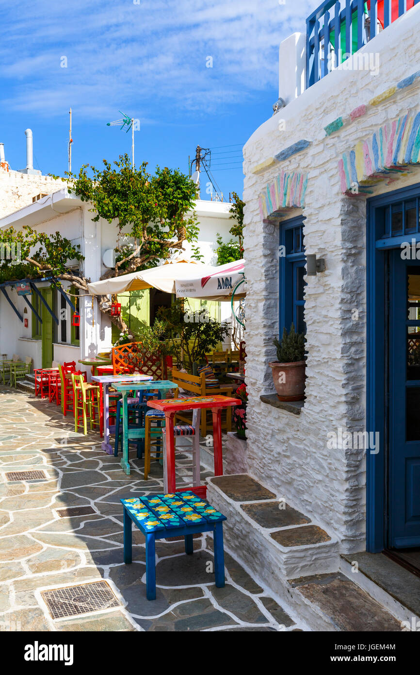 Street view of Messaria village on Kythnos island in Greece Stock Photo ...