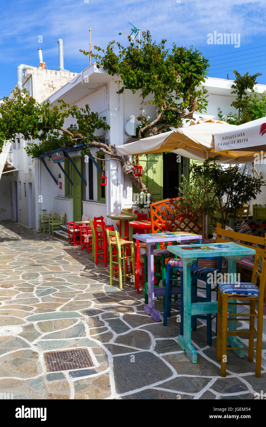 Street view of Messaria village on Kythnos island in Greece Stock Photo ...