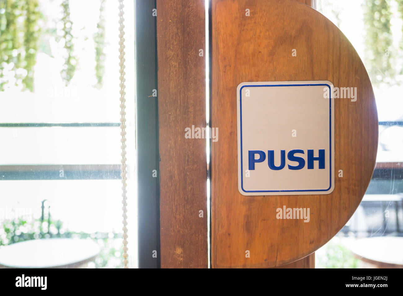 Push sign on door coffee shop, stock photo Stock Photo - Alamy