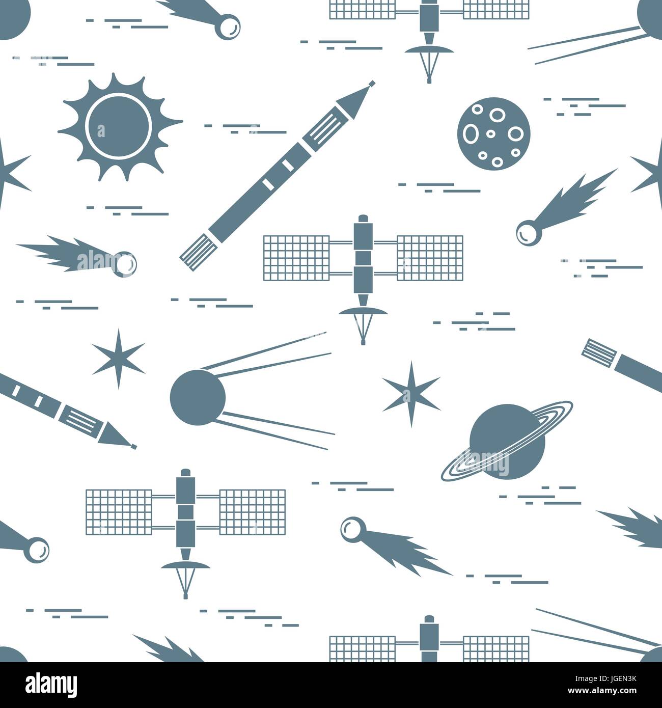 Seamless pattern with variety space exploration elements. Design for ...