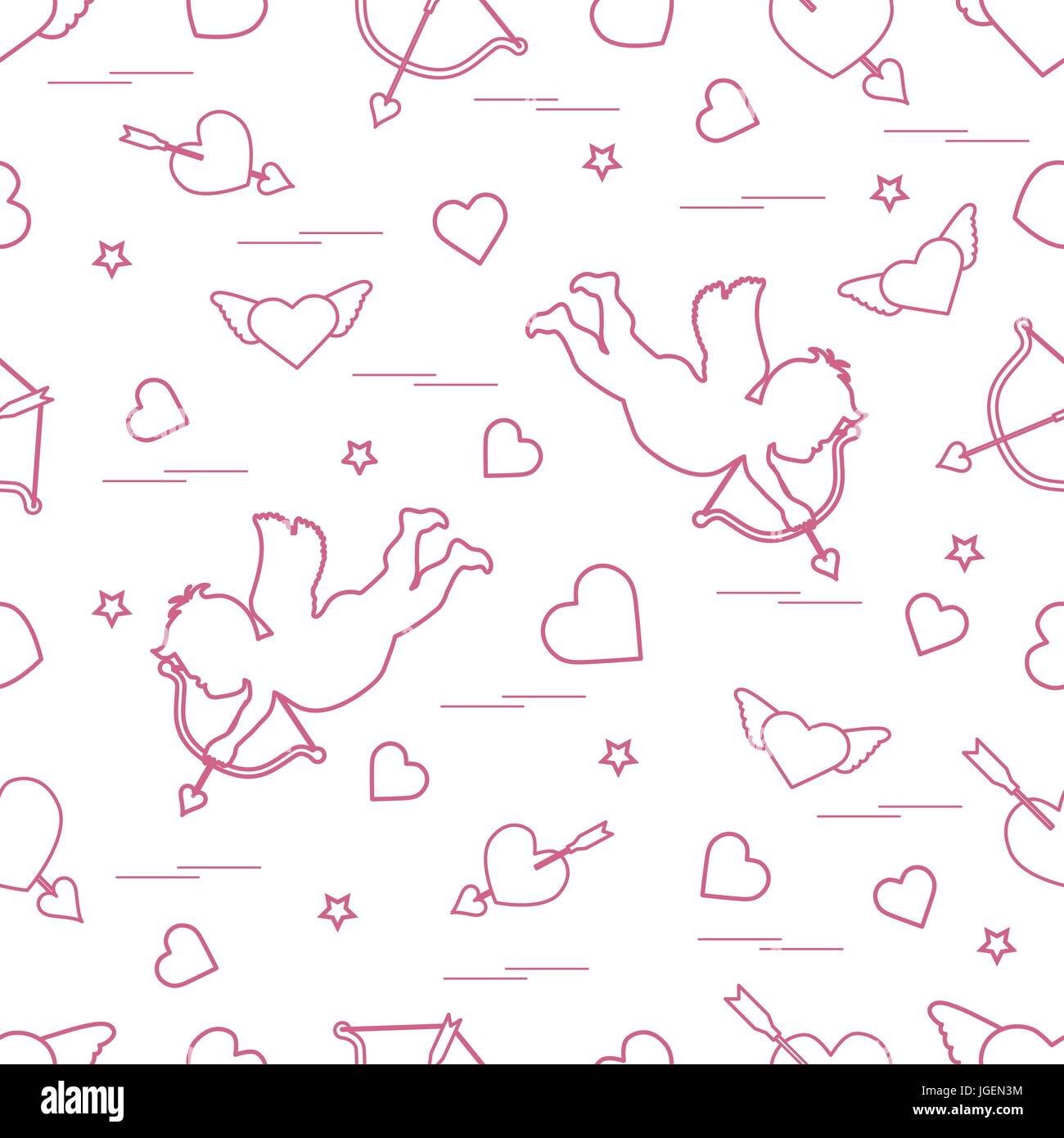 Cute seamless pattern with cupid shoots a bow and hearts. Love symbol ...