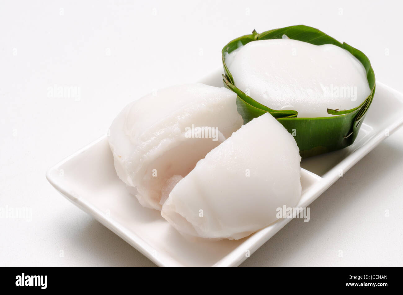 Close up of Thai popular dessert, Taro-pudding with coconut-milk ...