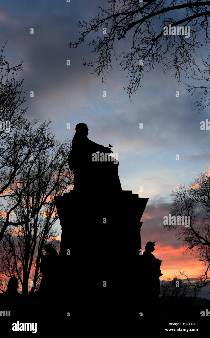 Sunset, Bronze statue of Ferenc Deak de Kehida, Hungarian statesman and ...