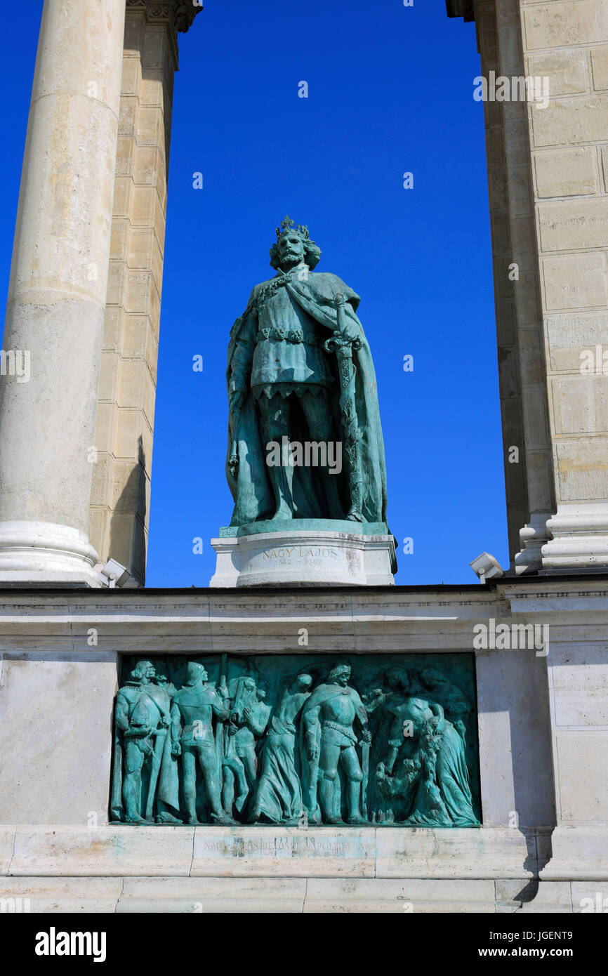 Bronze statues at Heroes Square, next to the City Park, Budapest city ...