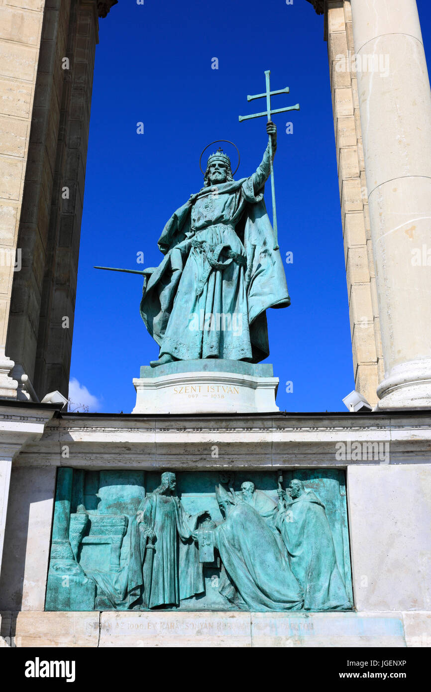 Bronze statues at Heroes Square, next to the City Park, Budapest city ...