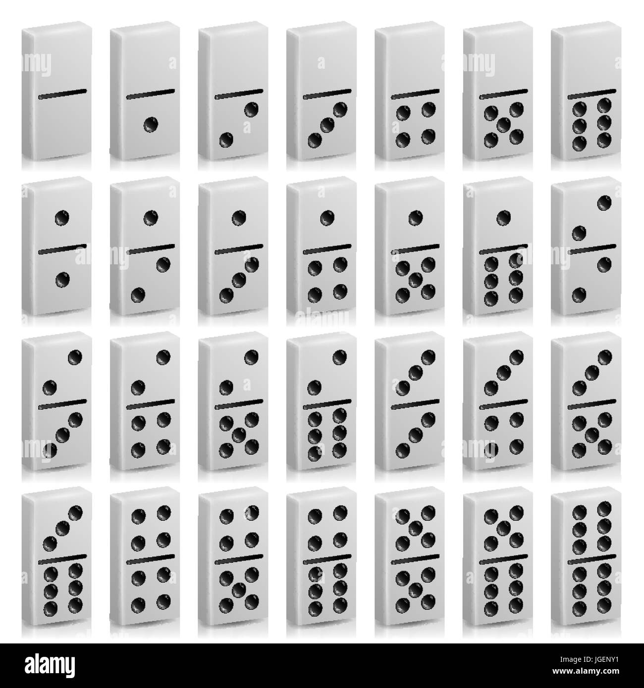 Domino Set Vector Realistic 3D Illustration. White Color. Full Classic ...