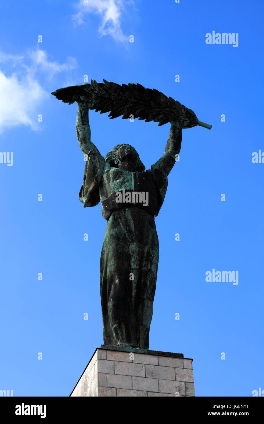 The Liberty statue, Gellert Hill, Budapest city, Hungary Stock Photo ...