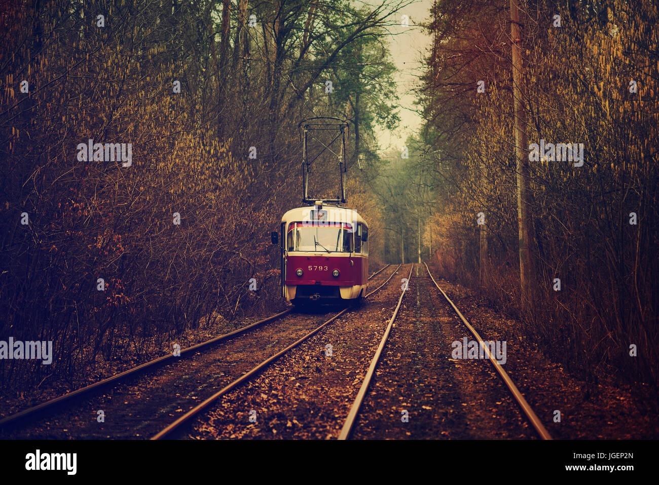 Vintage red tram Stock Photo - Alamy