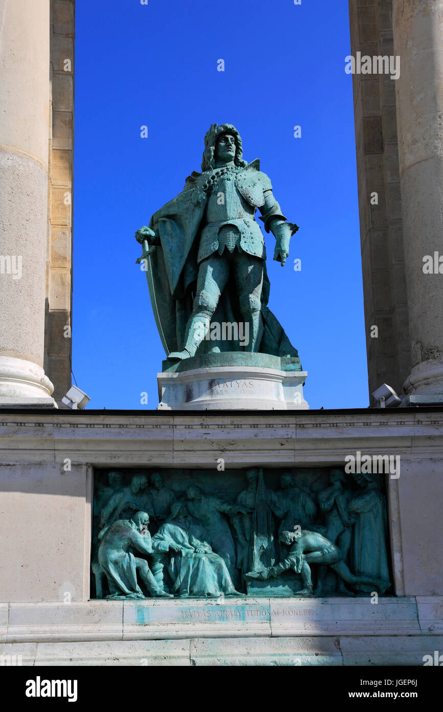 Bronze statues at Heroes Square, next to the City Park, Budapest city ...