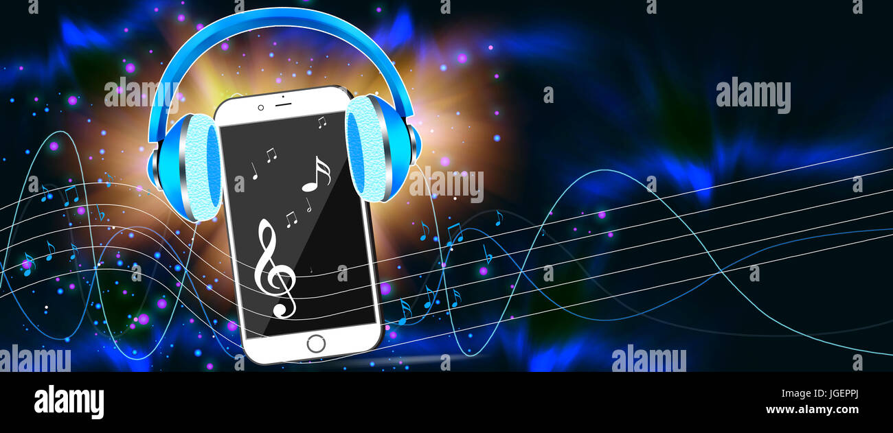 listening to music concept horizontal banner Stock Photo - Alamy