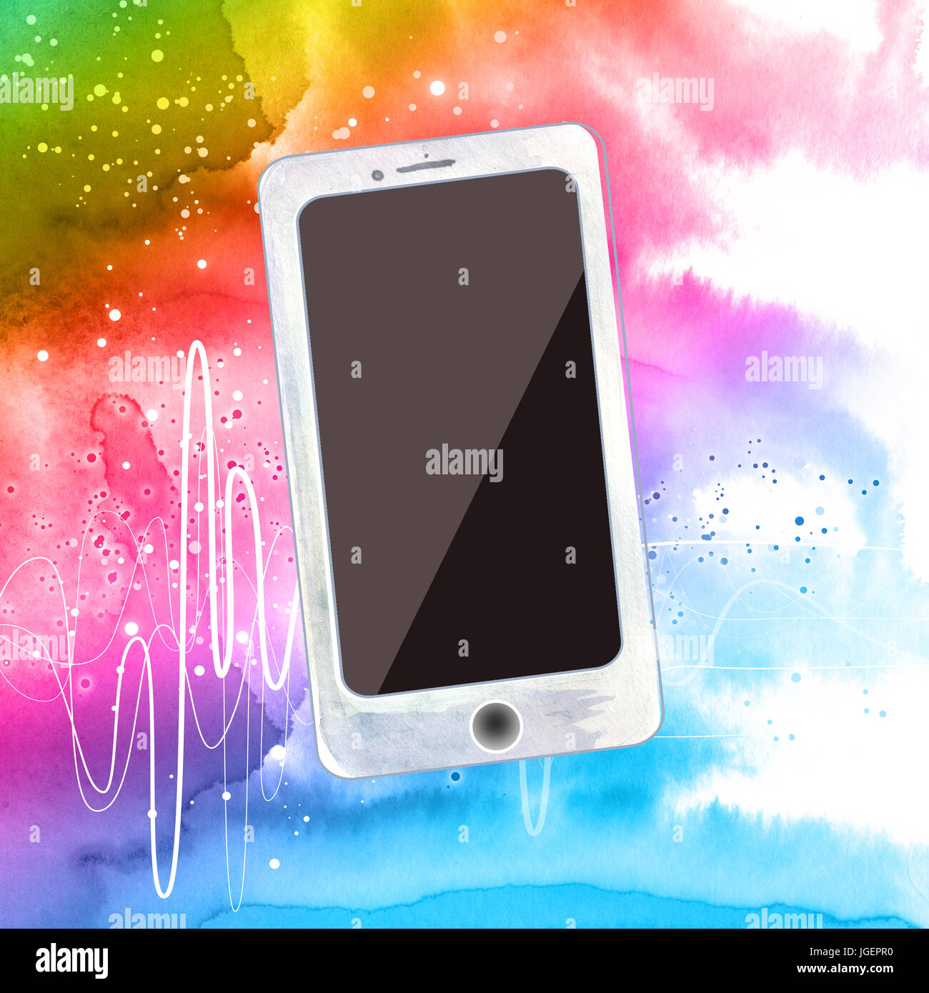 smart phone on colorful watercolor background Stock Photo - Alamy