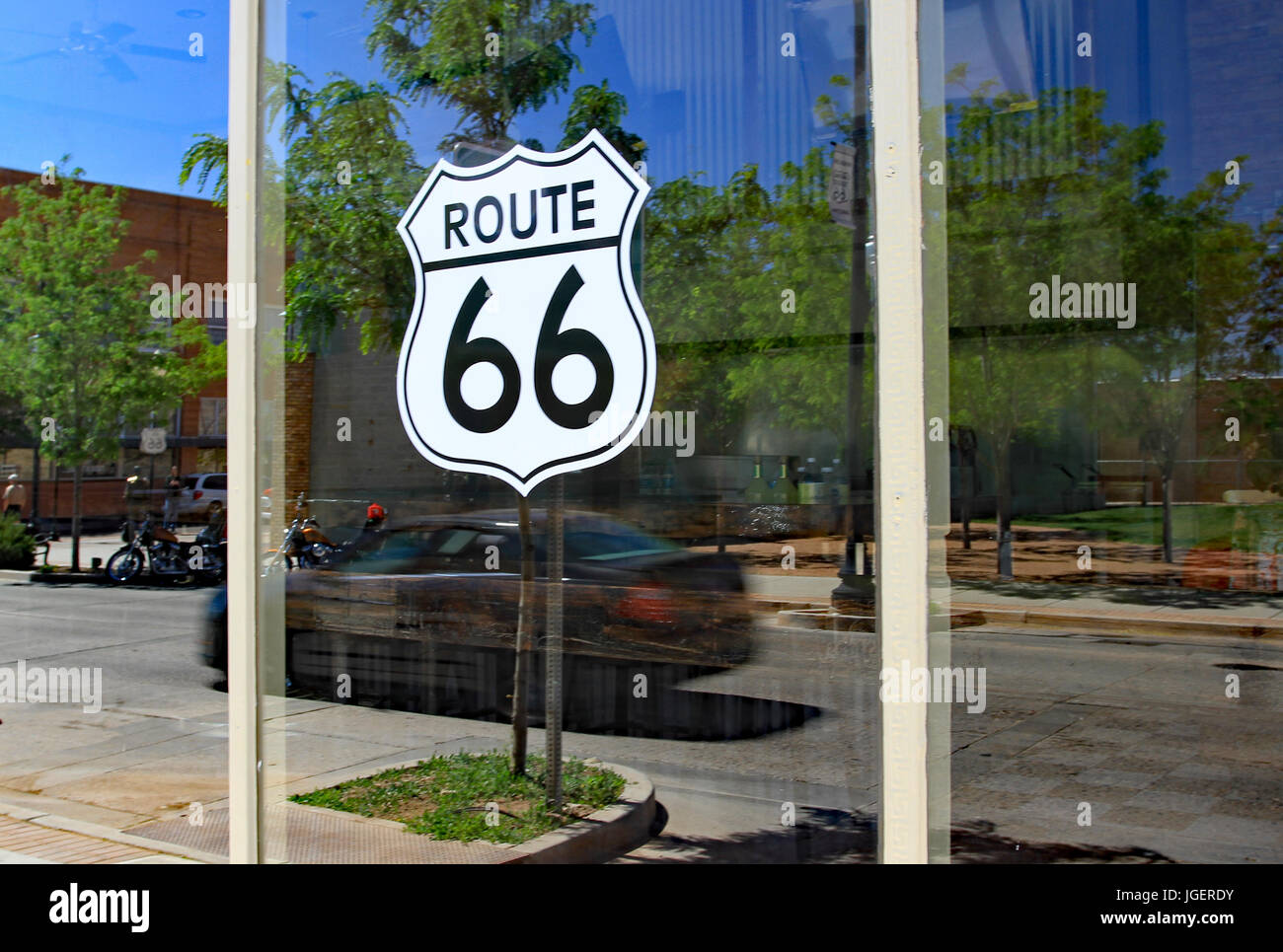 Reflection in Window in Winslow, Arizona Stock Photo - Alamy