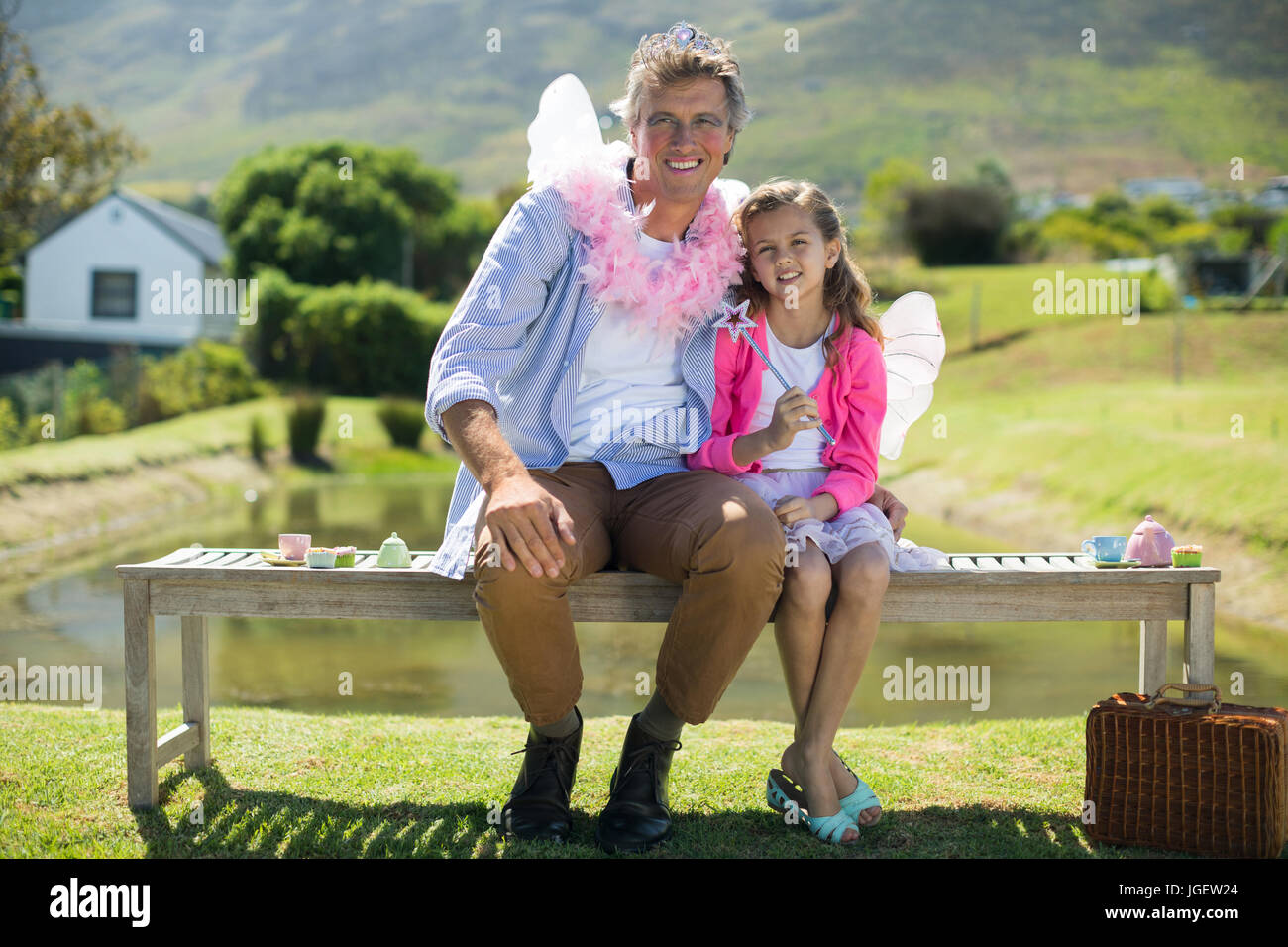Portrait of smiling father and daughter in fairy costume Stock Photo ...