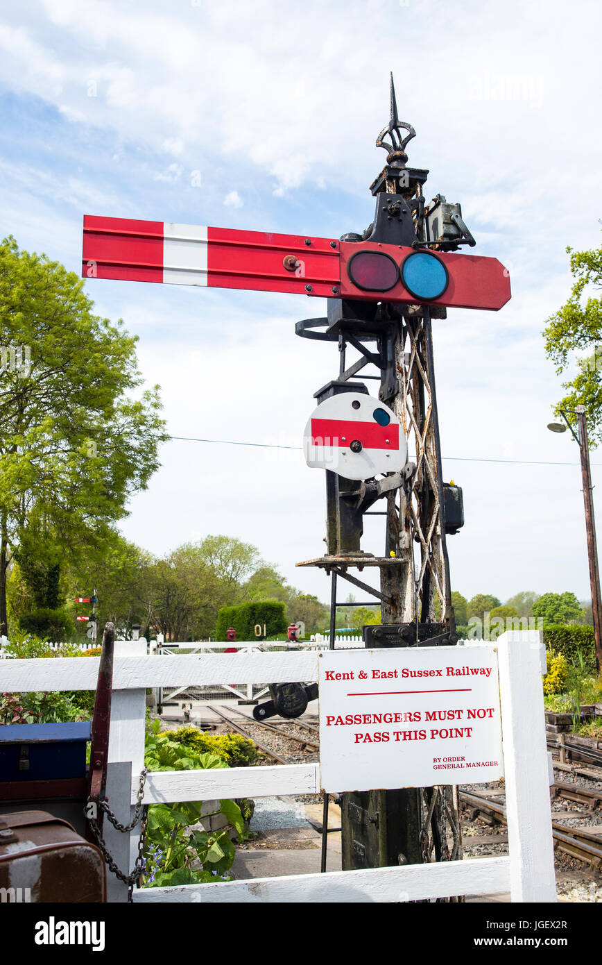 Home railway signal at Tenterden railway station in Kent UK Stock Photo ...