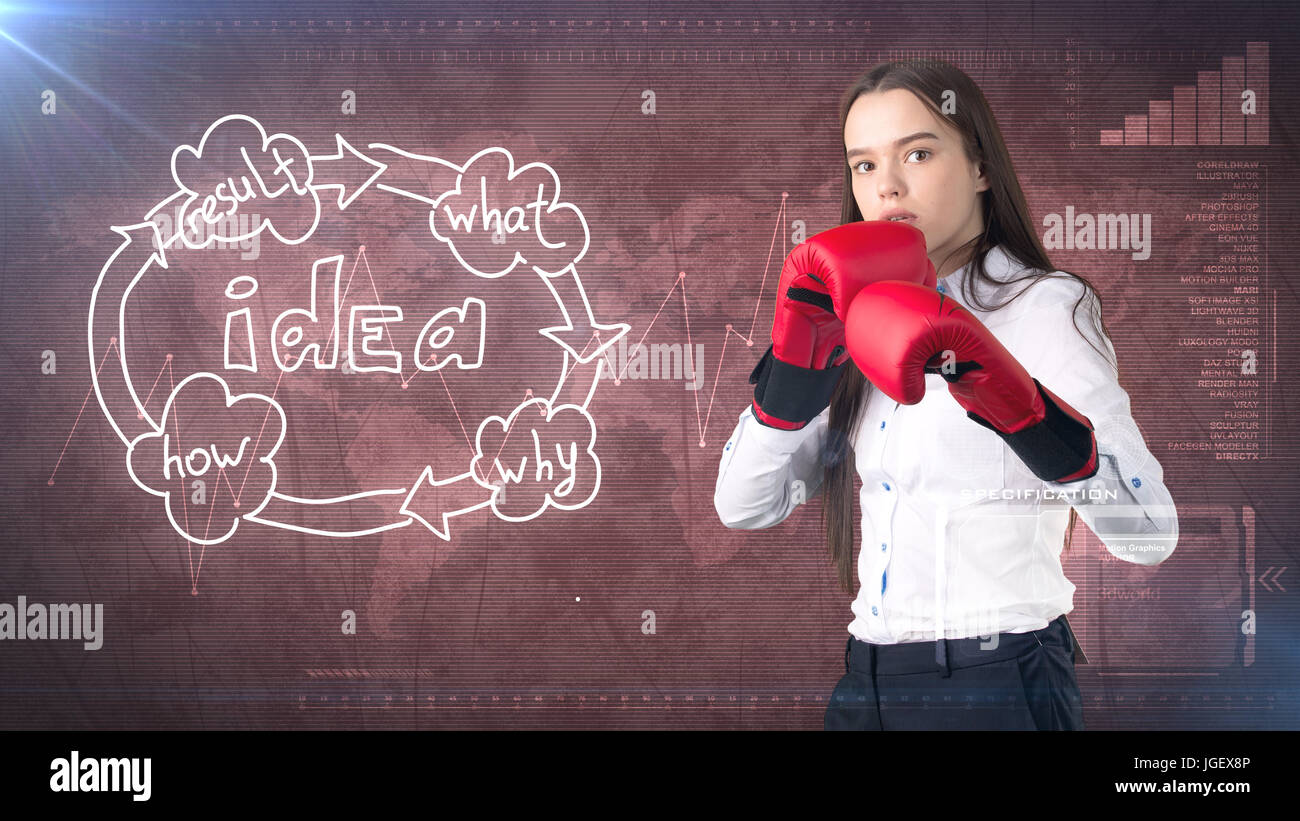 Creative ideas concept, boxing businesswoman standing on fight pose on ...