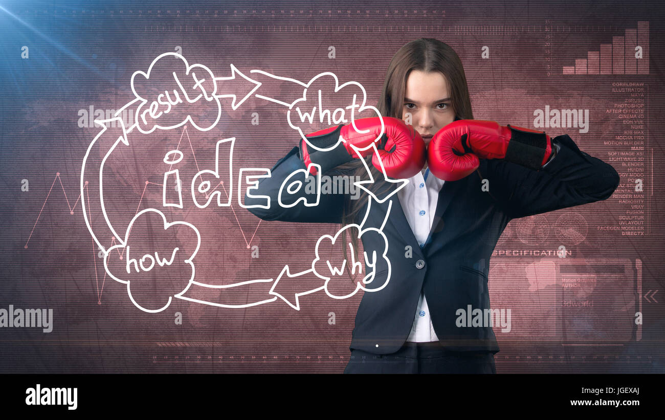 Creative ideas concept, boxing businesswoman standing on fight pose on ...