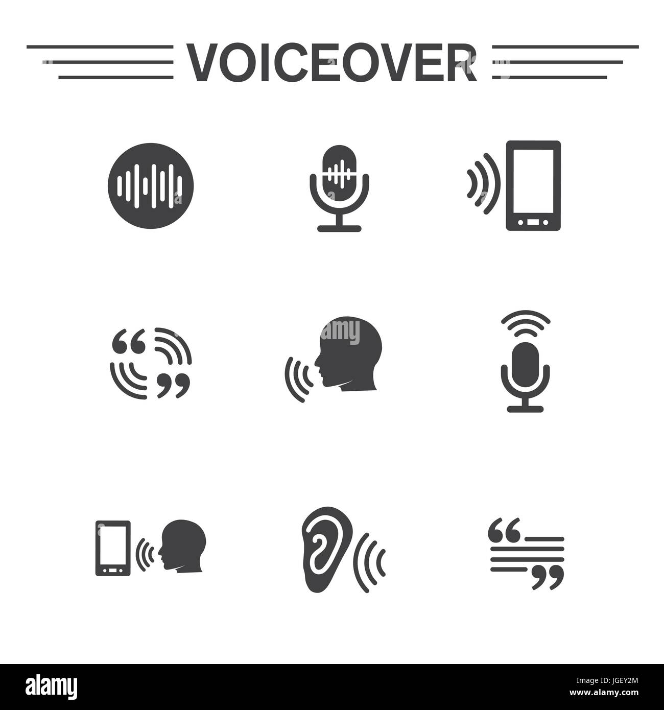 Voiceover or Voice Command Icon with Sound Wave Images Set - solid ...