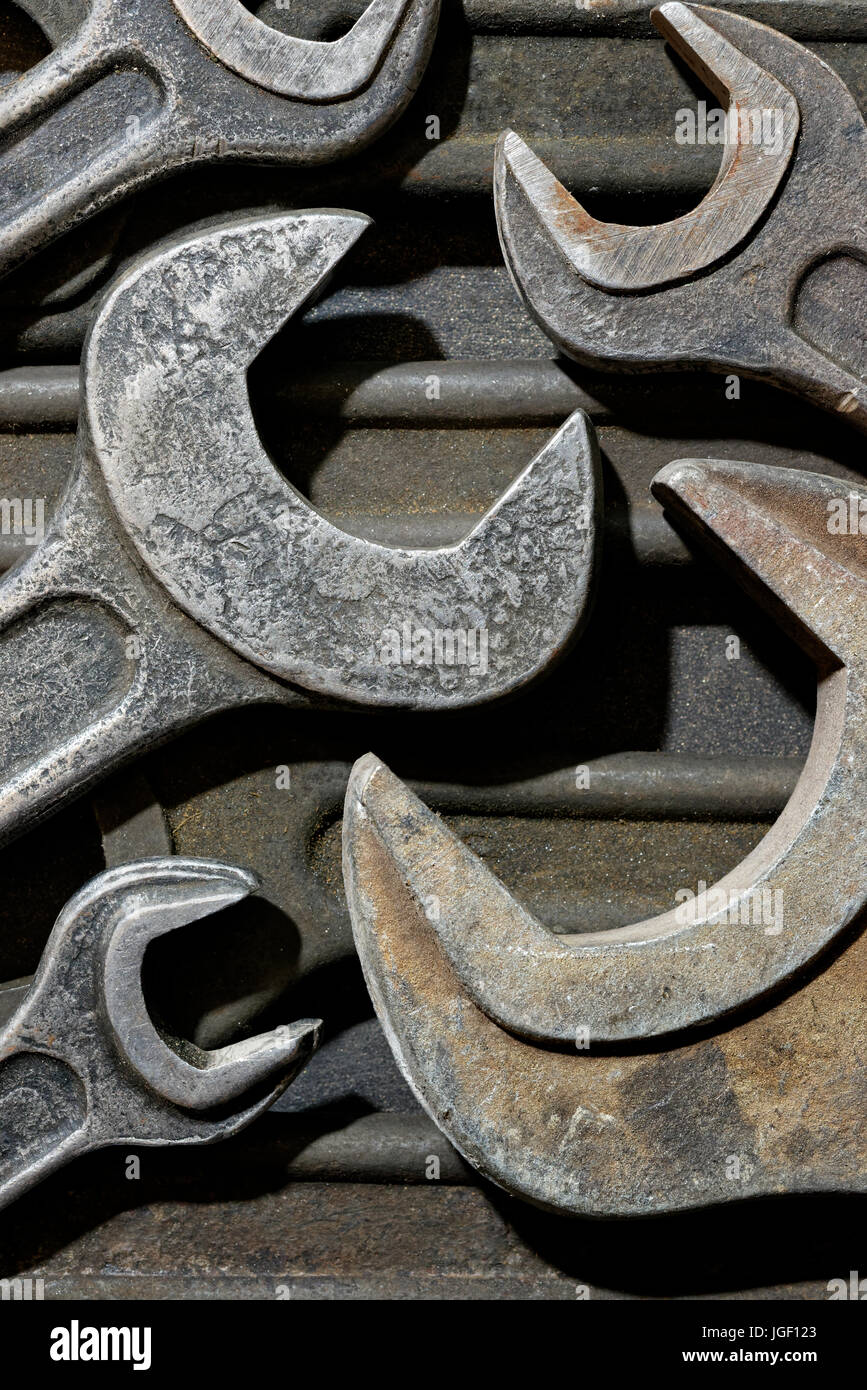 Backgrounds and textures: assortment of old wrenches, industrial ...