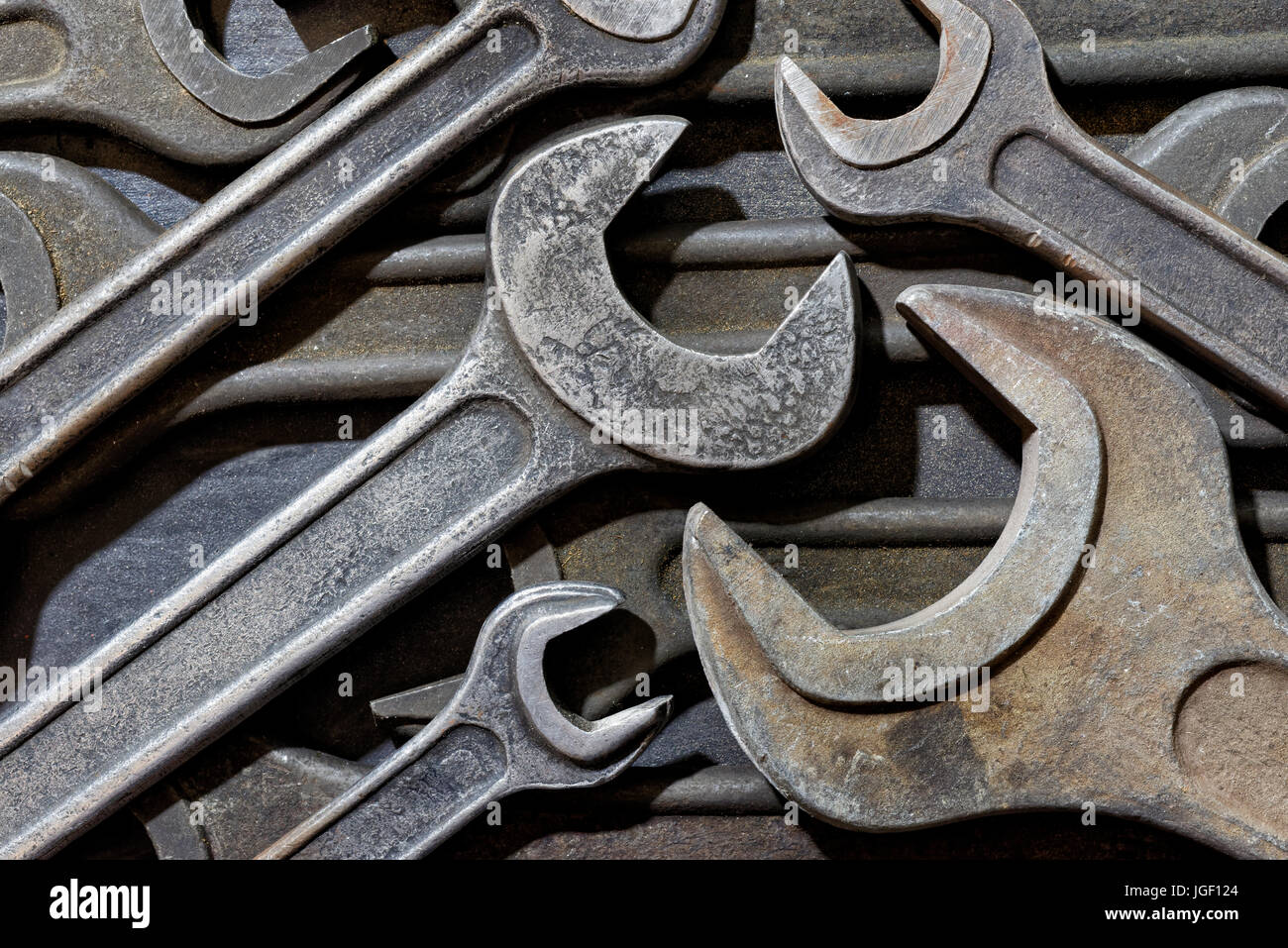 Backgrounds and textures: assortment of old wrenches, industrial ...