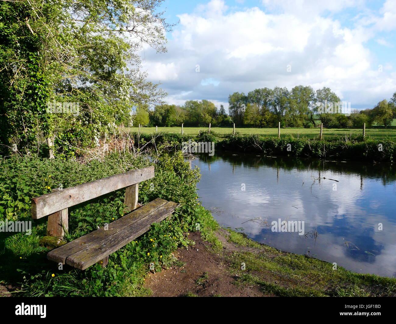 Bench by the River, River Stour, Clare Castle Country Park, Suffolk ...