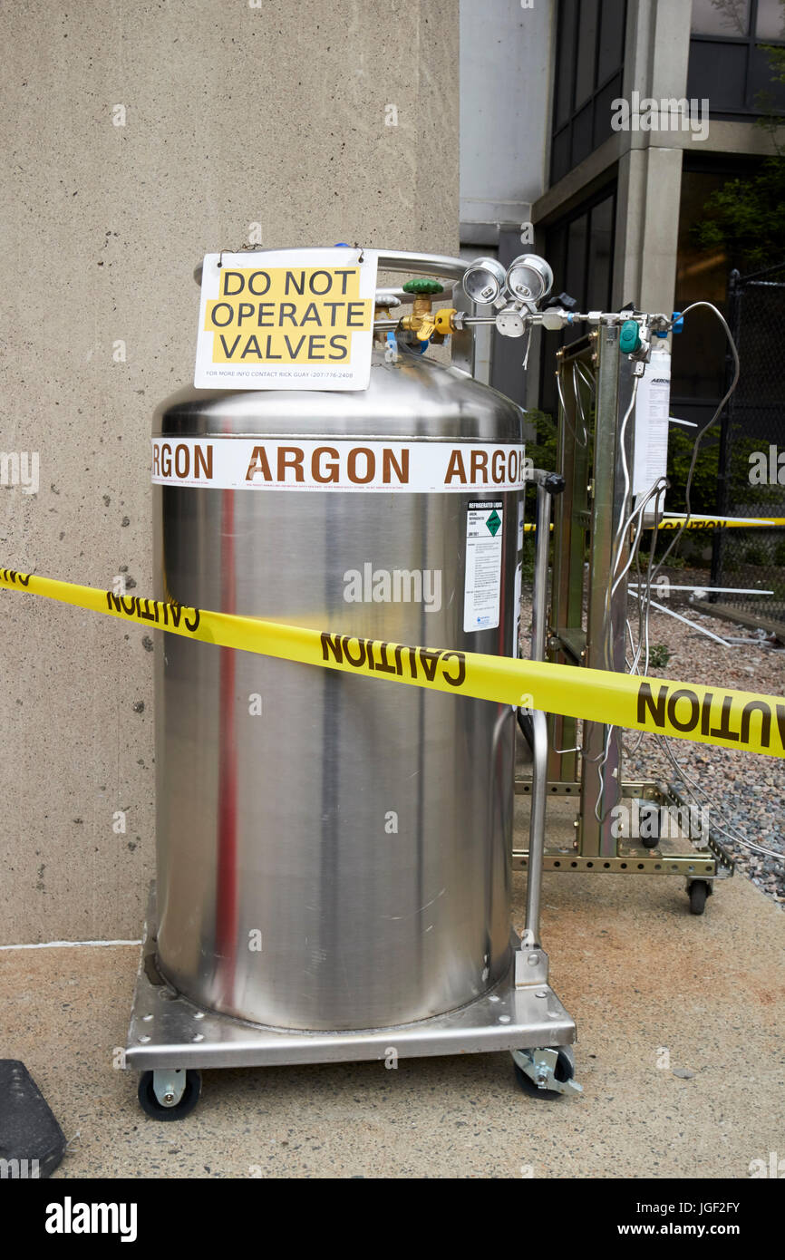 argon compressed gas container tank with temporary caution tape Boston ...
