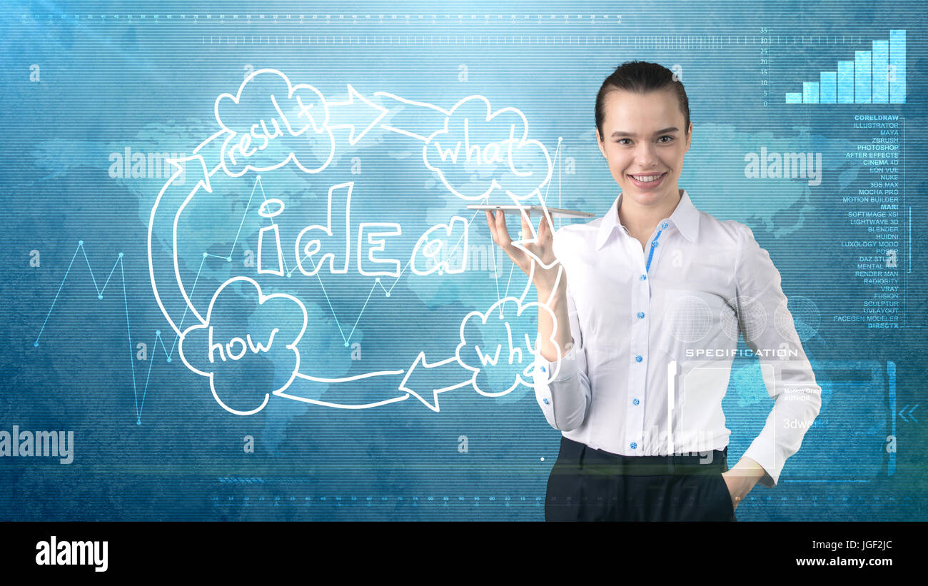 Creative ideas concept, beauty businesswoman holding invisible tray on ...